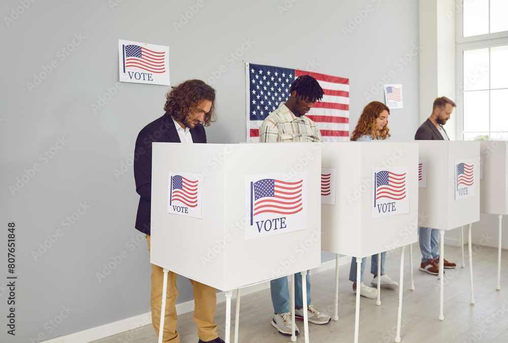 Portrait of a group of young confident diverse American citizens people ...