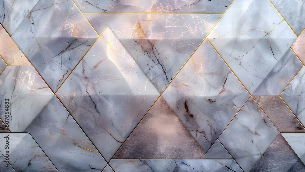 Abstract geometric marble inlay wall tiles with metallic foil textures ...