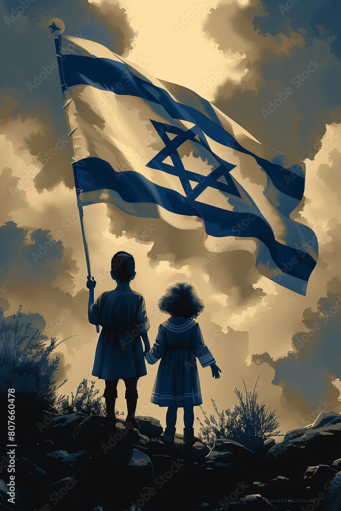 illustration of Israel and Jewish identity, featuring two children ...