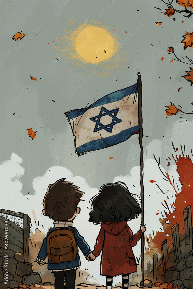 illustration of Israel and Jewish identity, featuring two children ...