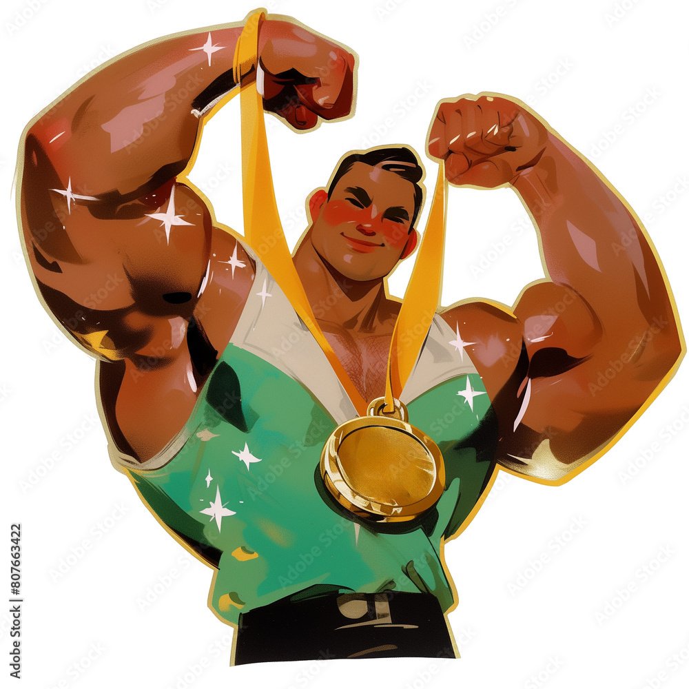 Winner medalist of a sport competition, muscular guy with a medal ...