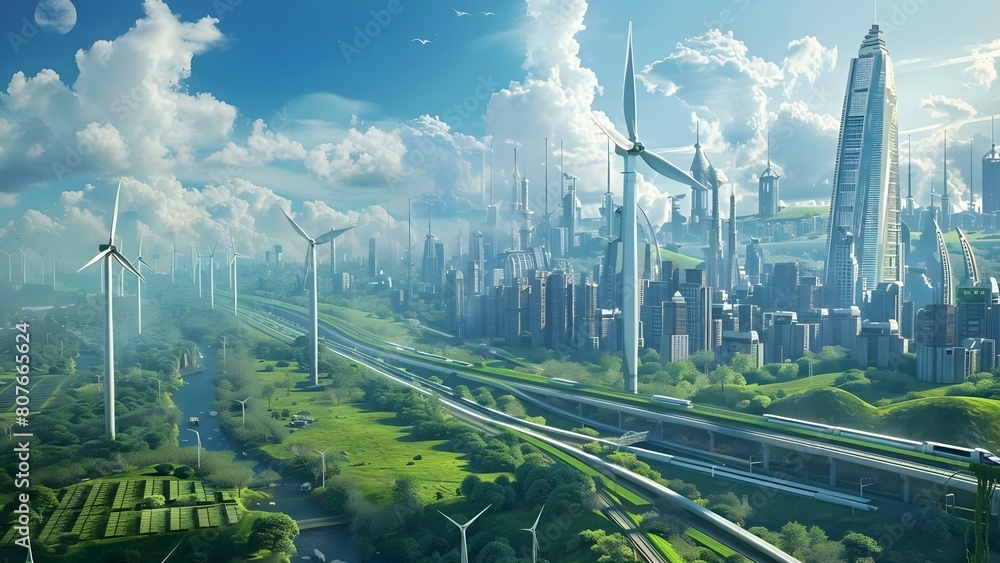 Future eco city layout design with highspeed rail wind farms solar ...