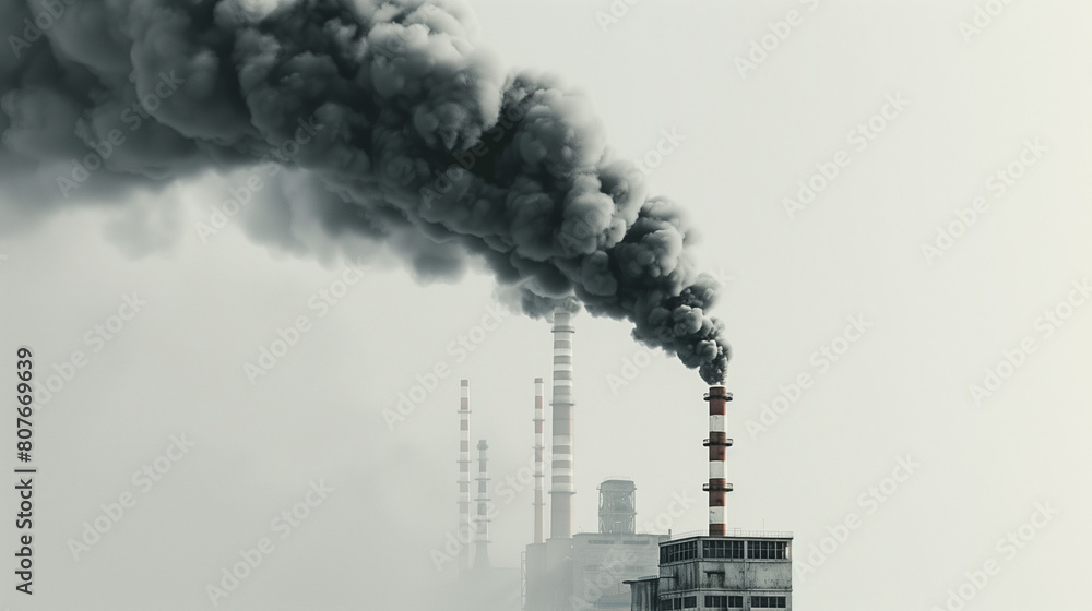 Black scary smoke from a plant chimney, pollution of air because of the ...