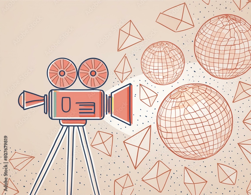 A polygonal movie camera with a video concept, depicted through cinema ...