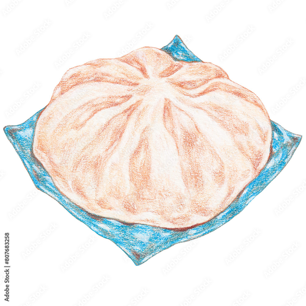 siopao, steamed bun, filipino desserts color pencil drawing style Stock ...