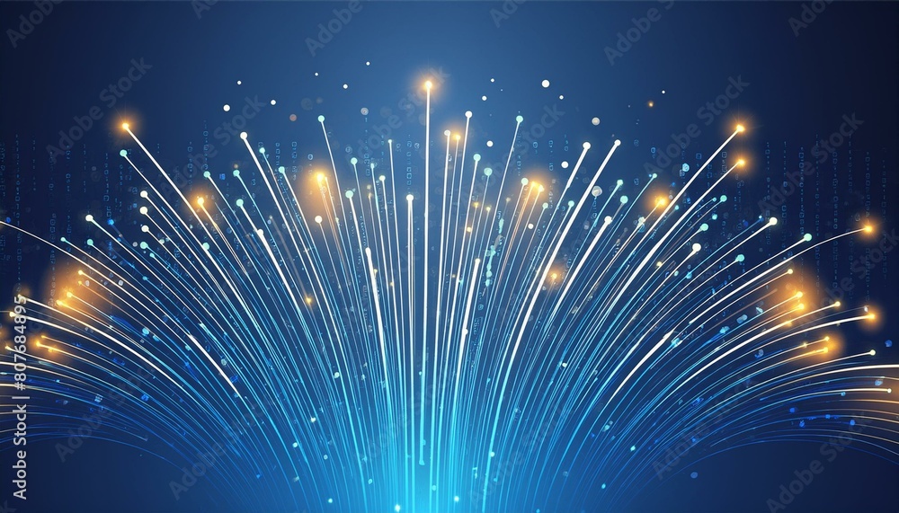Abstract tech background with illuminated fiber optic connections, quantum computing network ...
