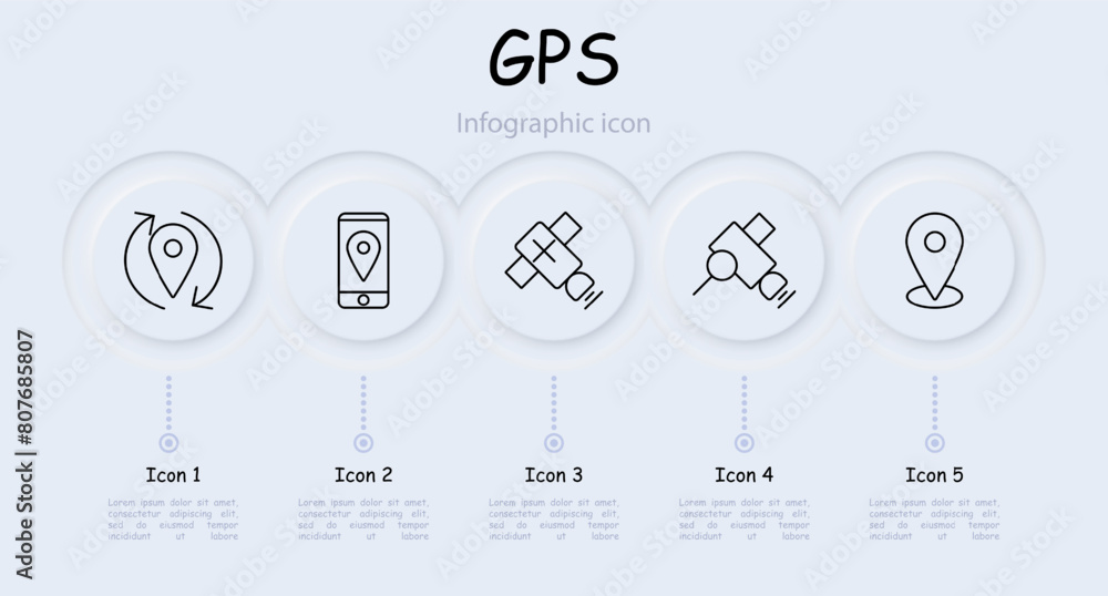 GPS set icon. Pointer, location, house, satellite, signal, compass ...