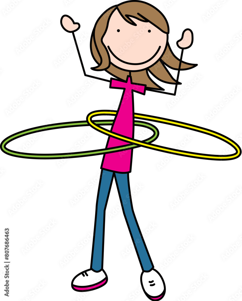 Cartoon illustration of a girl spinning hula hoop rings Stock Vector ...