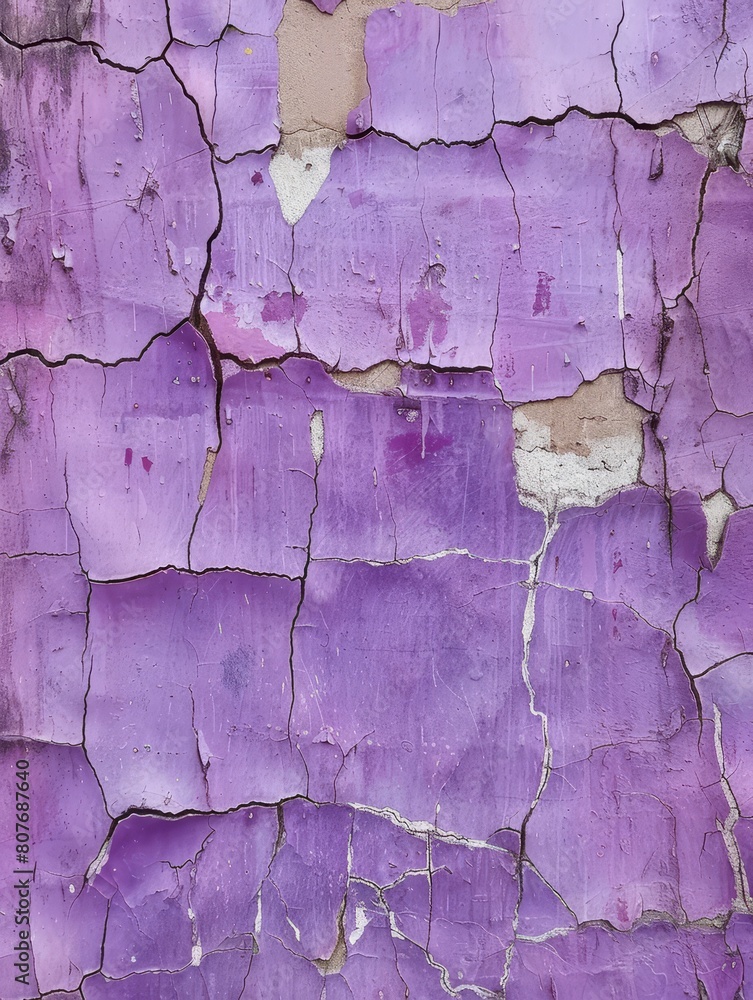 A purple backdrop is dissected by a network of cracks, creating an ...