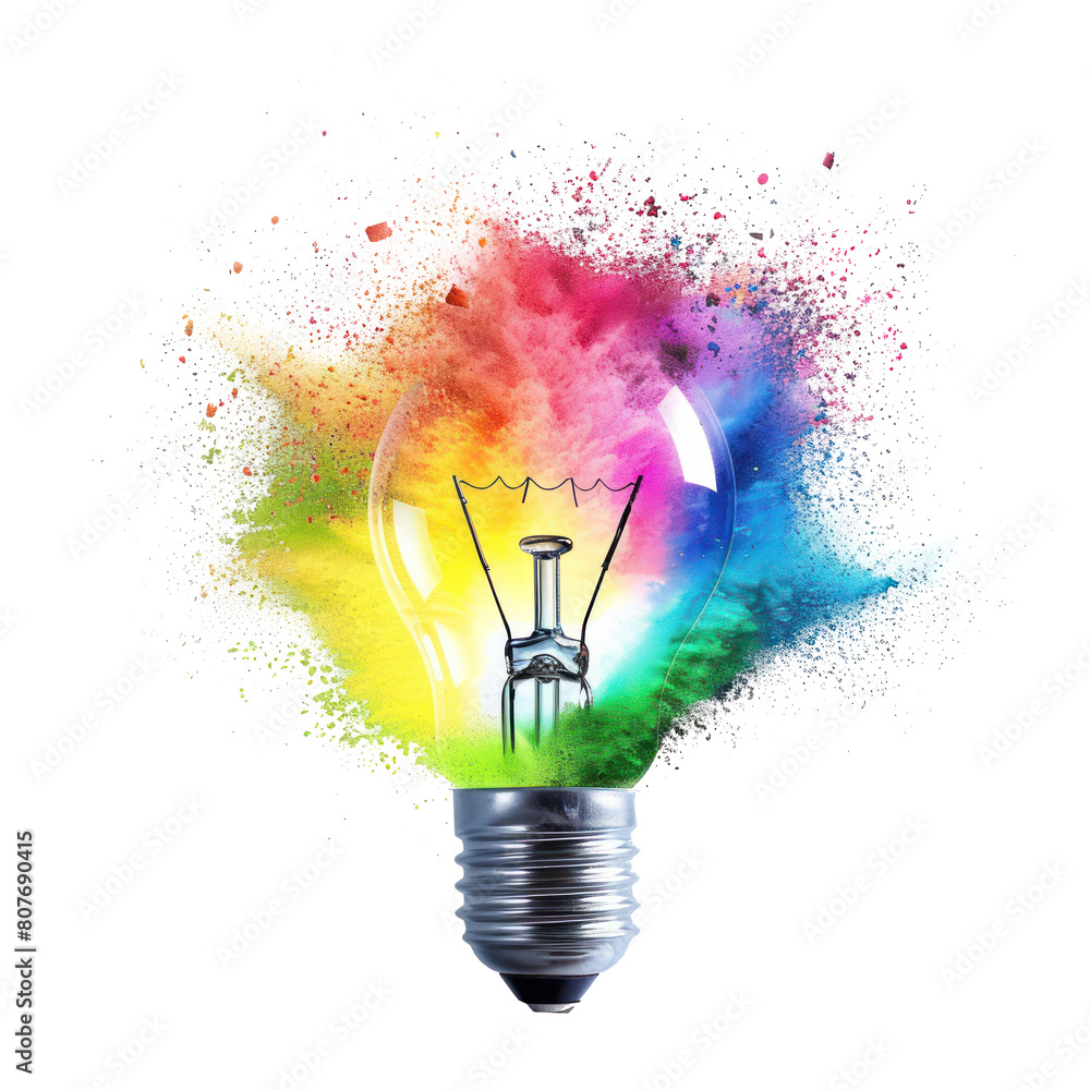 3d light bulb explodes liquid rounded style splash with rainbow pride ...