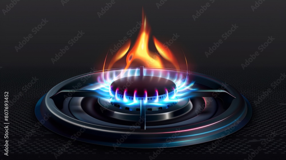 An oven with a blue flame on the top and bottom. Modern realistic ...