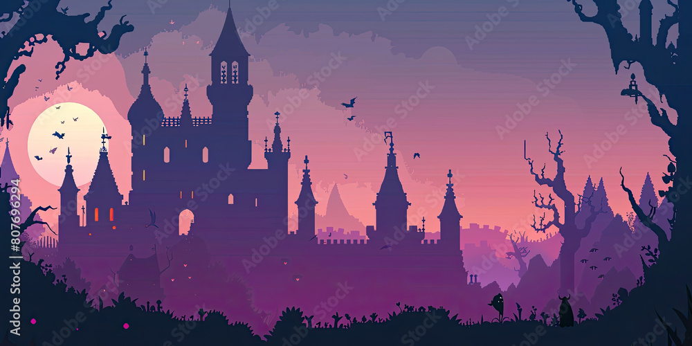 Castle background, video game style illustration castles towers 8-bit ...