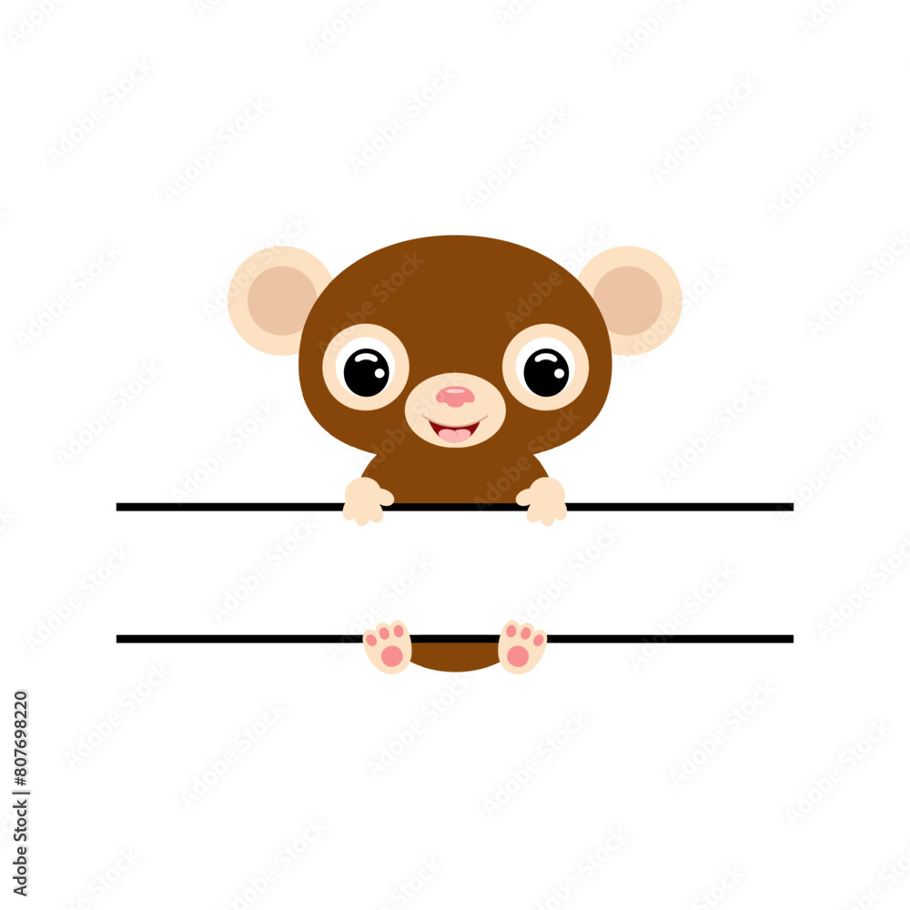Cute monkey split monogram. Funny cartoon character for shirt ...
