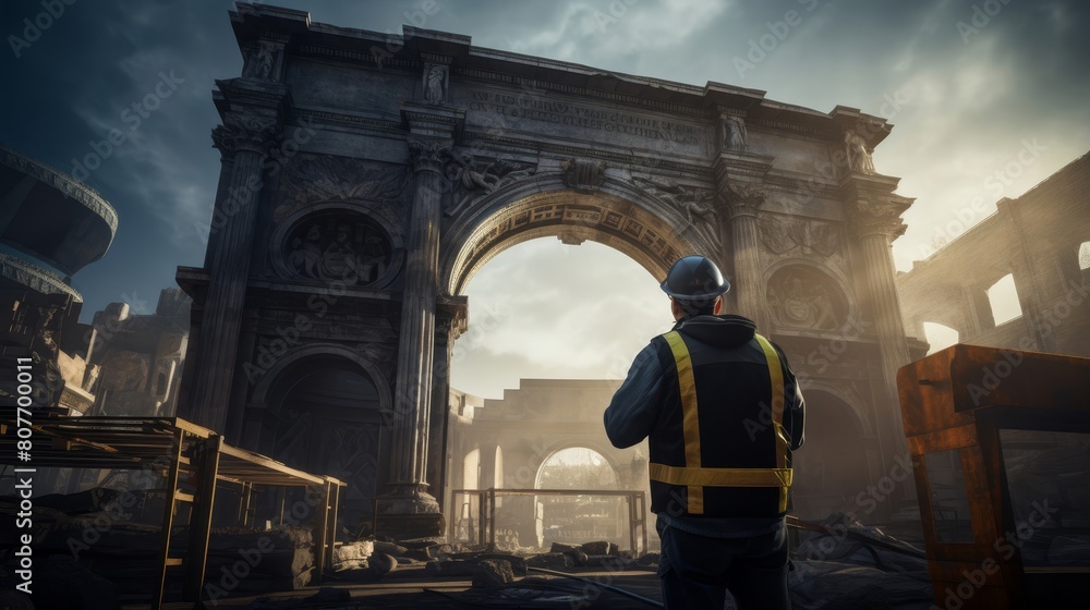 Roman engineer supervising construction of monumental arch Stock Photo ...