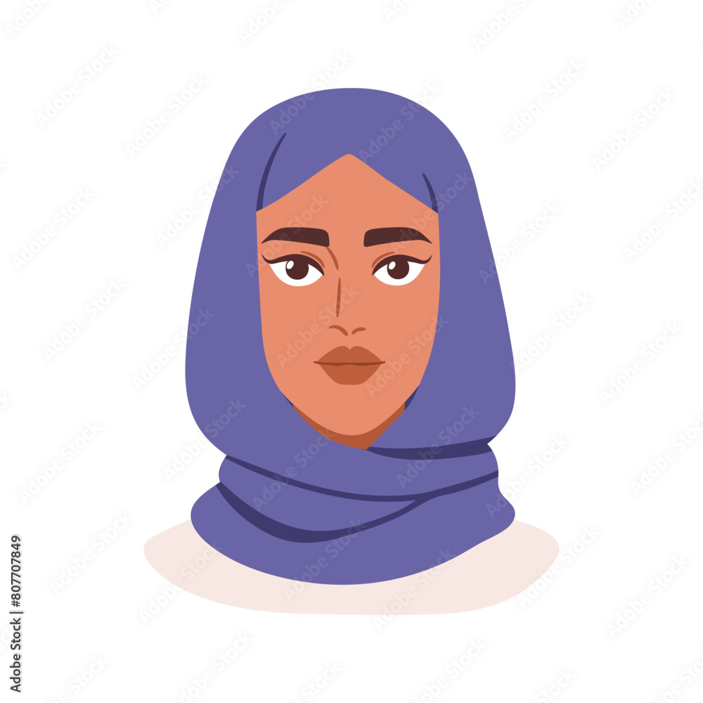 Muslim woman in hijab, face portrait, avatar. Beautiful Arab female ...