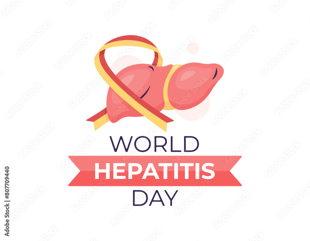 world hepatitis day. illustration of a liver organ with ribbon ...