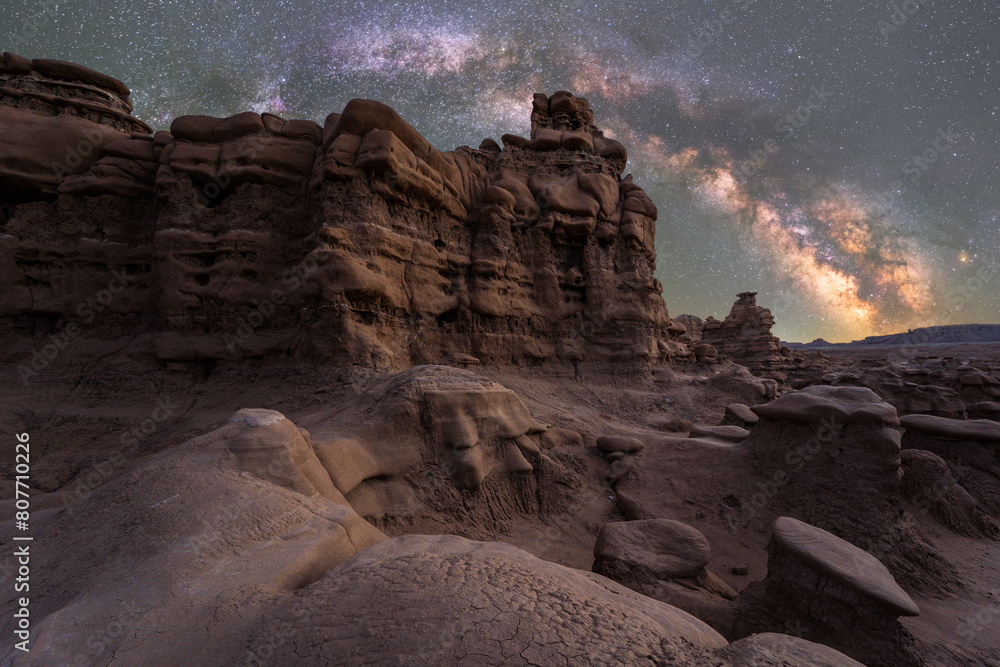 Milky Way over Goblin Valley State Park at night Stock Photo | Adobe Stock