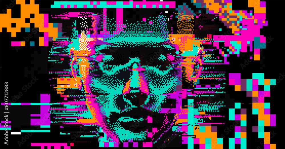 Distorted and distorted face silhouette on dark background. The concept ...