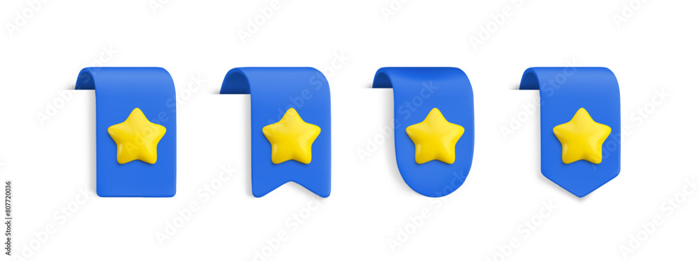 Vector Realistic 3d Blue Bookmarks set with gold star. Favorite icon ...