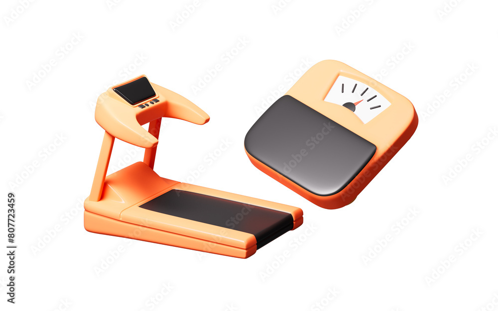 Cartoon weight scale and running machine, health and exercise concept ...