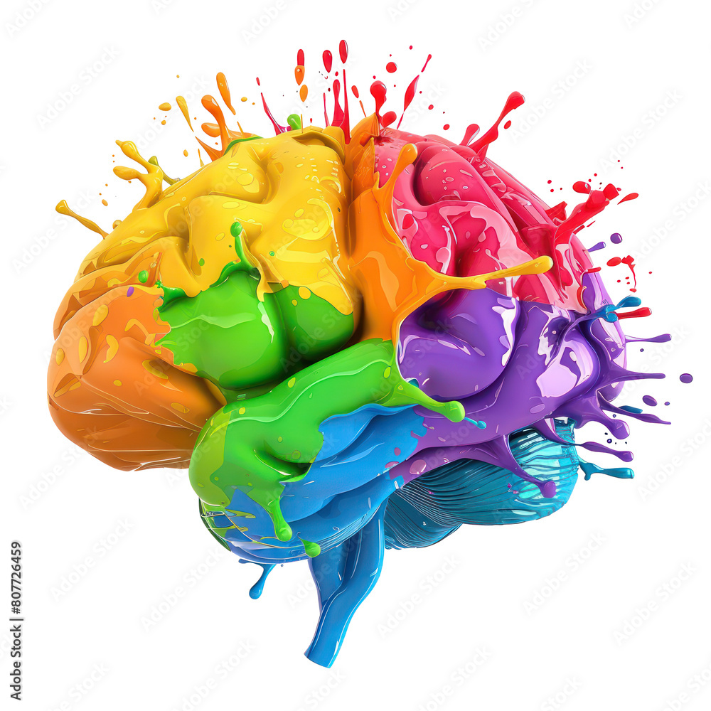 3d brain paint splash rainbow pride color isolate on transparency ...