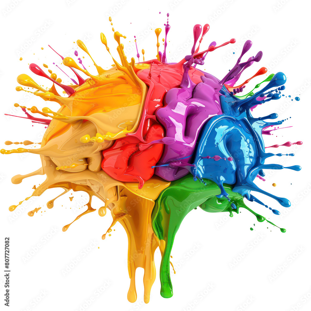 3d brain paint splash rainbow pride color isolate on transparency ...