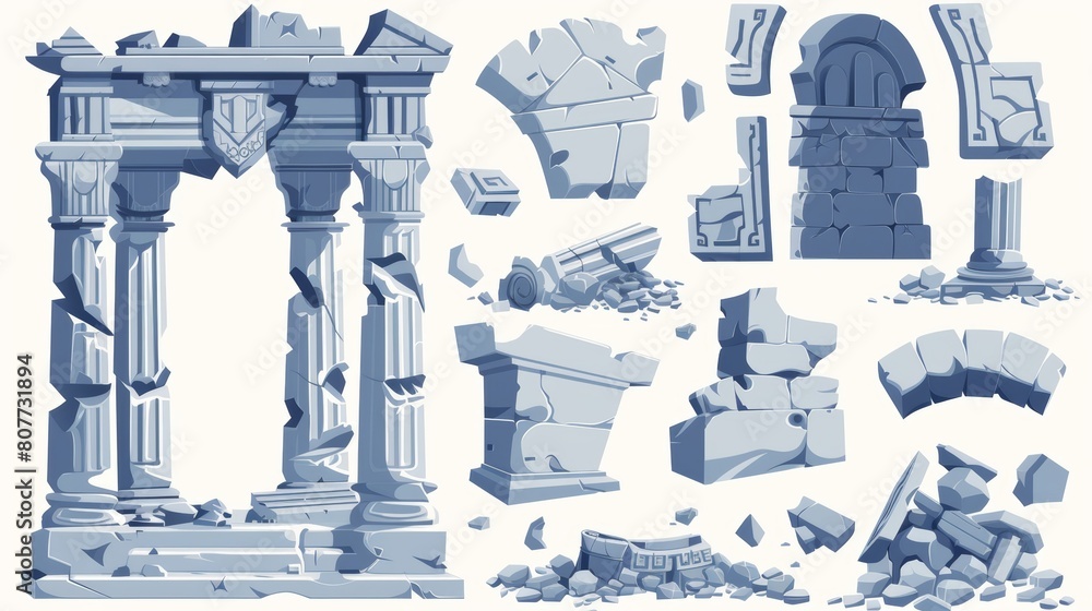 A series of ancient ruin modern images. The building of an ancient ...