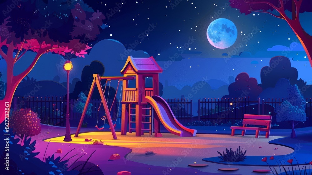 The night school playground slide and play equipment at full moon ...