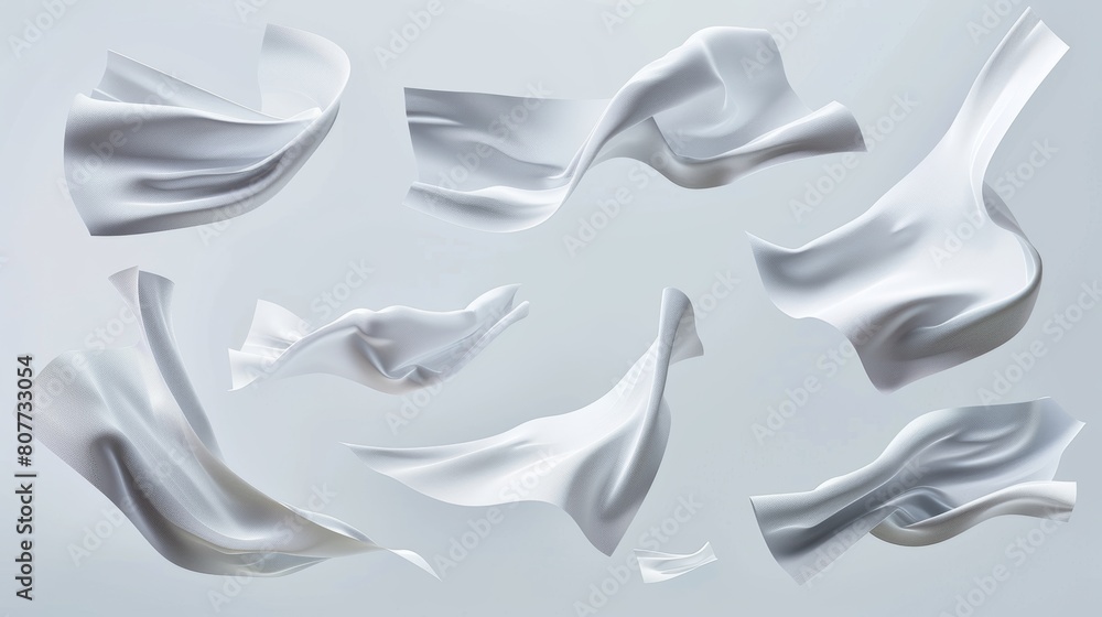 A floating sheet of paper in different angles of view. A realistic 3D ...