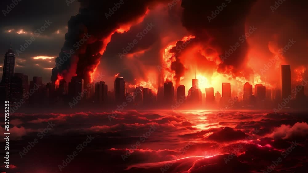 A city destroyed by a natural disaster. Urban flooding resulting from ...