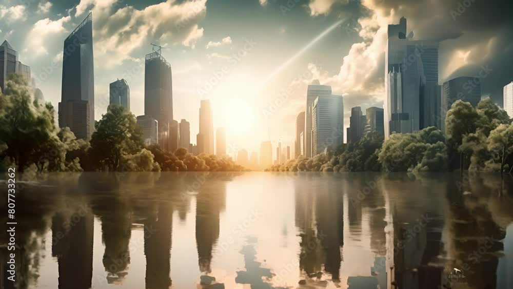 Urban flooding resulting from global warming, showcasing the genuine ...