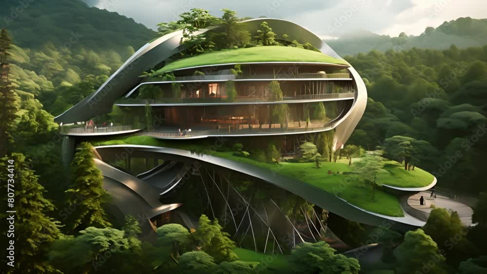 Futuristic office building, modern architectural design. Futuristic ...