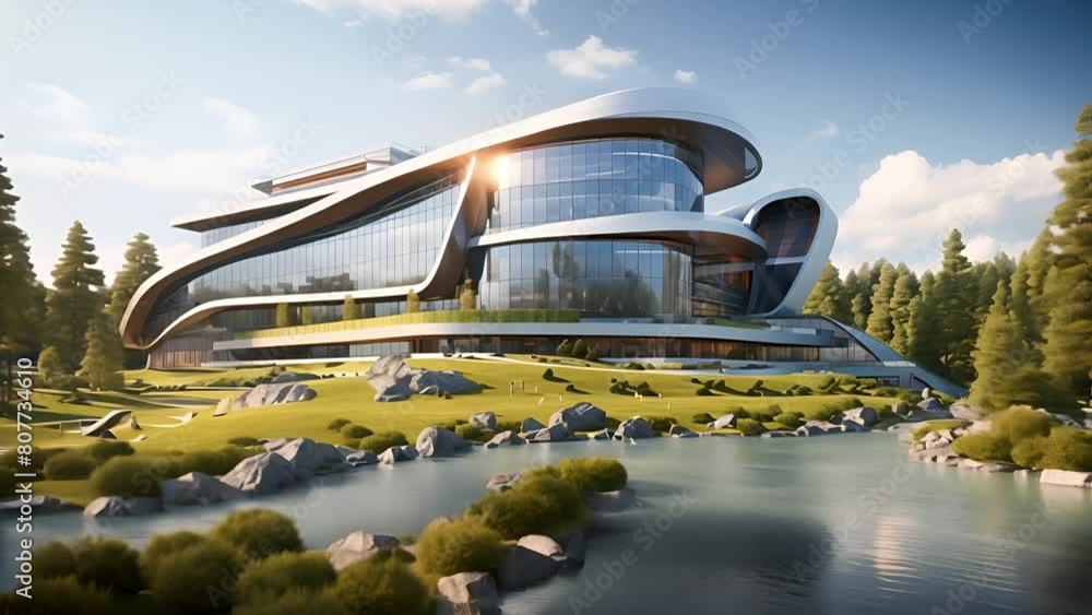 Futuristic office building, modern architectural design. Futuristic ...