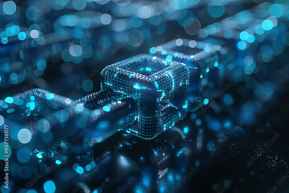 Blockchain technology abstract with secure, interconnected blocks floating in cyberspace ...