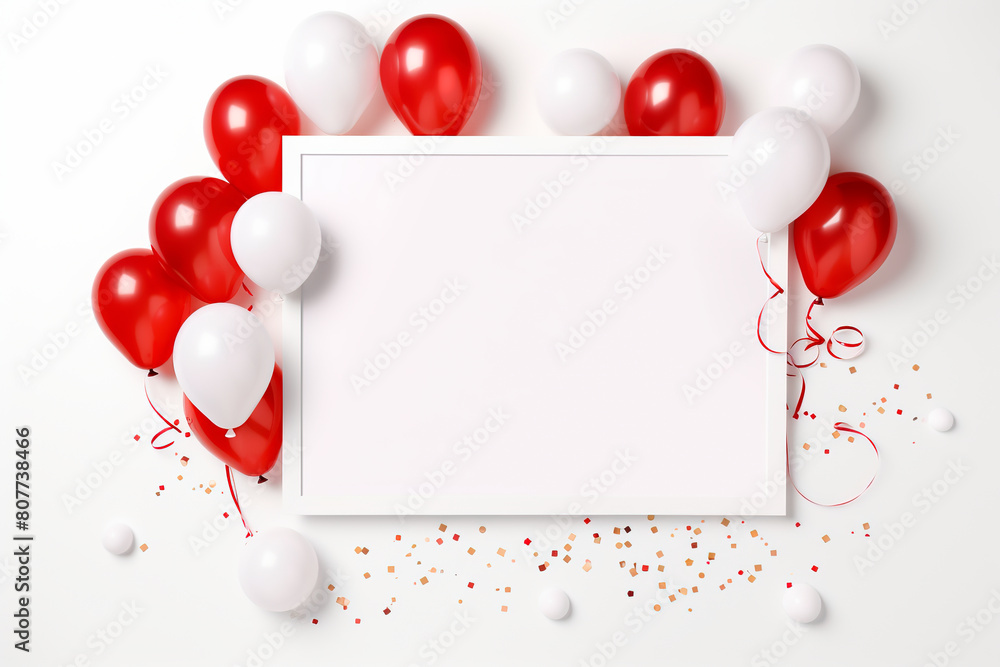 Blank birthday invitation card with red balloons and confetti Stock ...