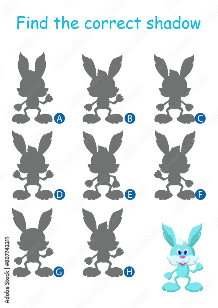 Find the correct shadow of the funny rabbit. Logic game. Worksheet for ...