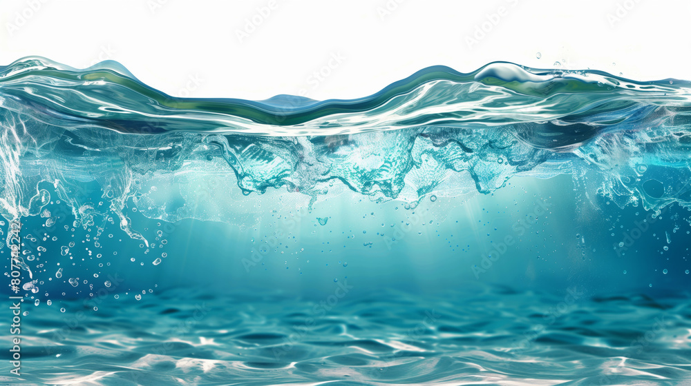 Vivid depiction of a wave cross-section with dynamic underwater bubbles ...