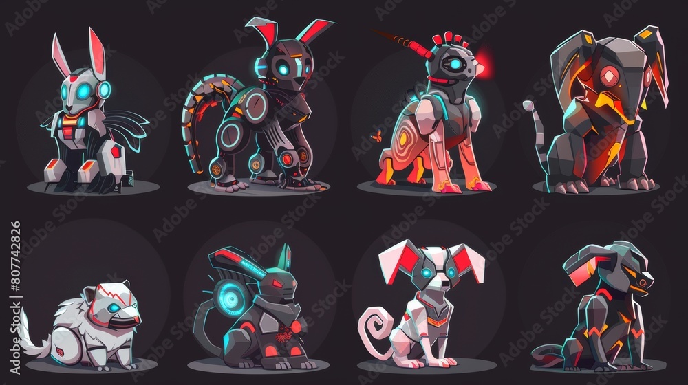 Several robot animals, robotic mechanical monsters. Evil cyborg pets ...