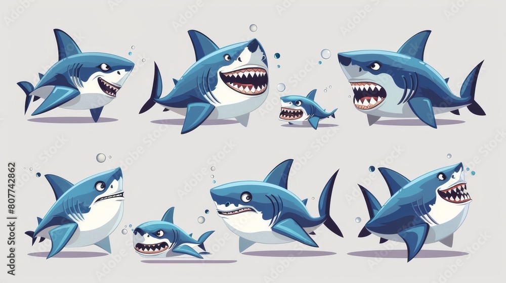 Shark cartoon character, funny fish mascot. Sea creature with kawaii ...