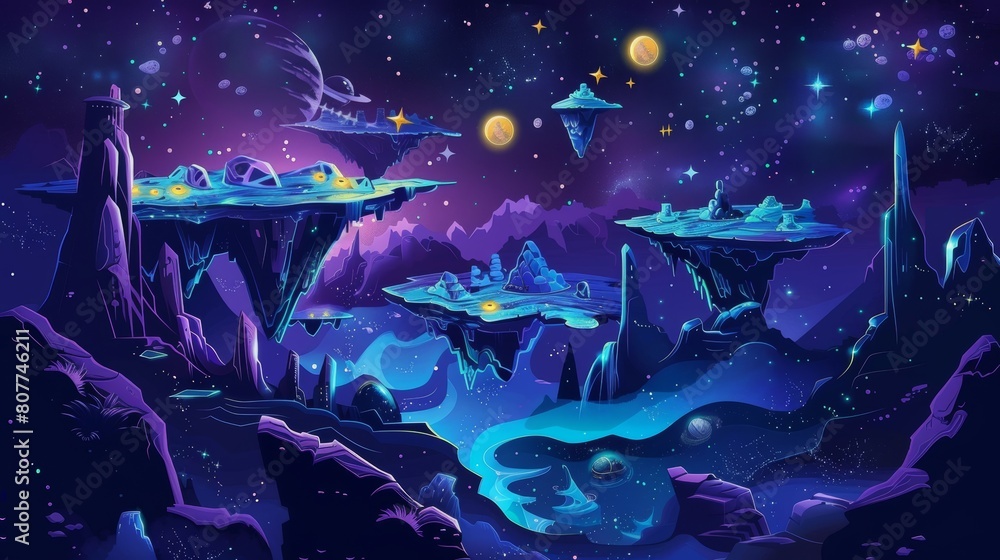 Future galaxy landscape, modern cartoon background for space game ...