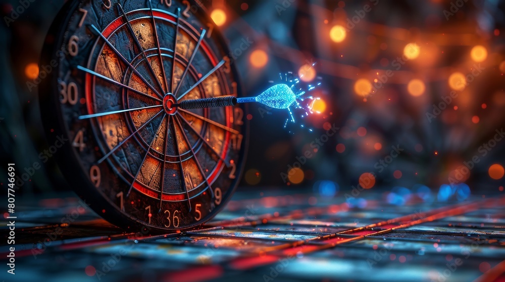 The center of the dartboard glows blue when the dart hits it. Low ...