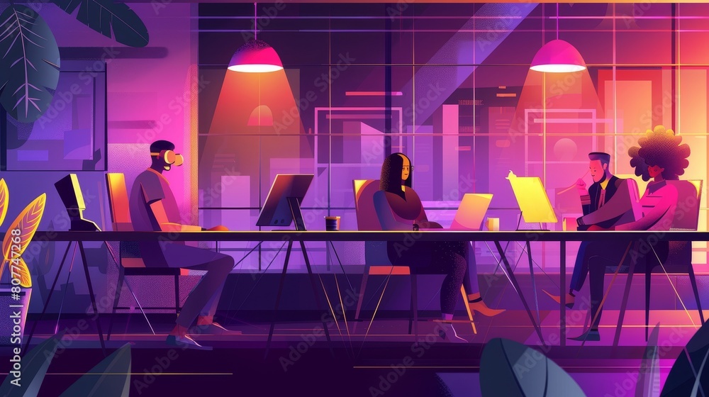 Our team posters depict office employees working together, concept of ...