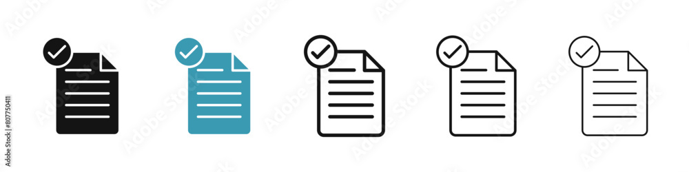 Accept Document Icon Set. Summary Done Icon. Qualification Paper with ...