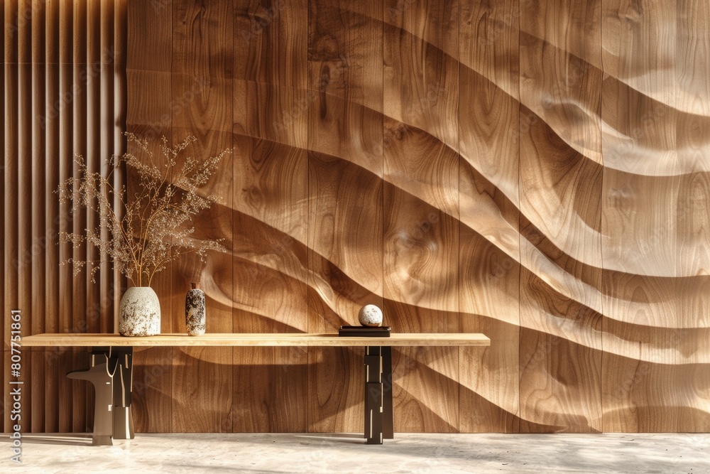 modern luxury hotel lobby wall with wavy wood relief panels and wall ...