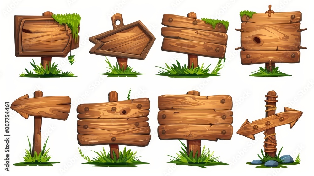 Detailed illustration of wooden signboards, direction indicators ...