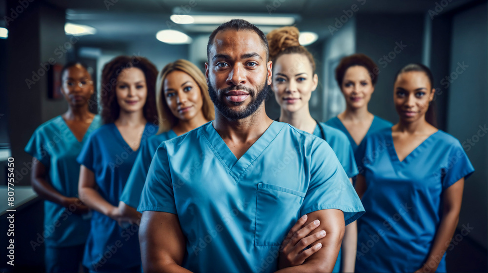 Confident Medical Team Leader with Diverse Group of Healthcare ...