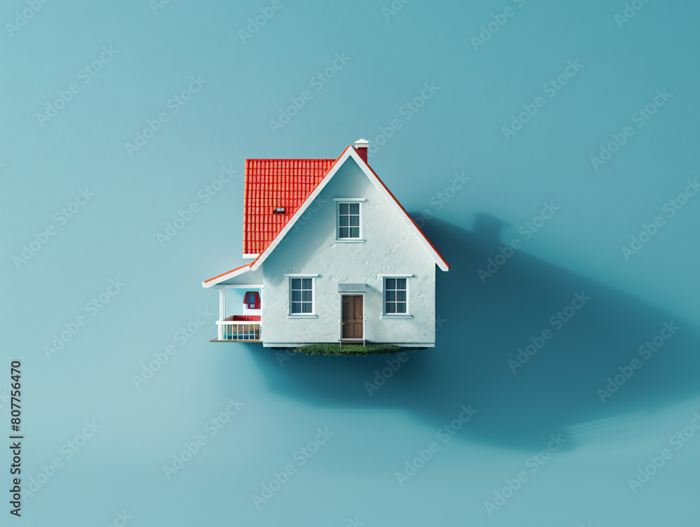 A straight on composition of a house floating an angle over vertical ...