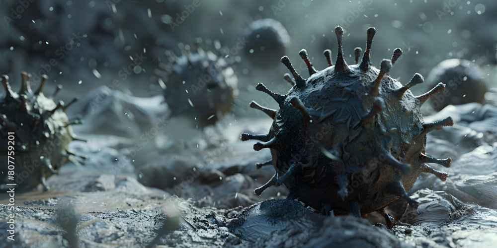 Bacteria virus or germs microorganism cells under microscope with depth ...