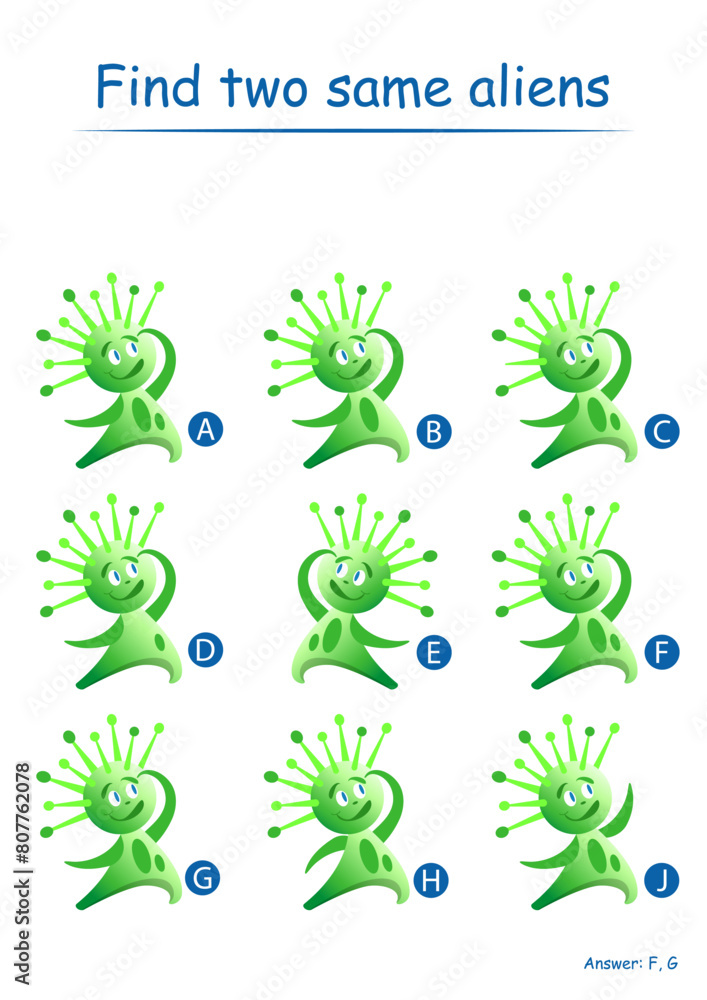 Find the correct shadow of green alien on the Moon. Logic game ...