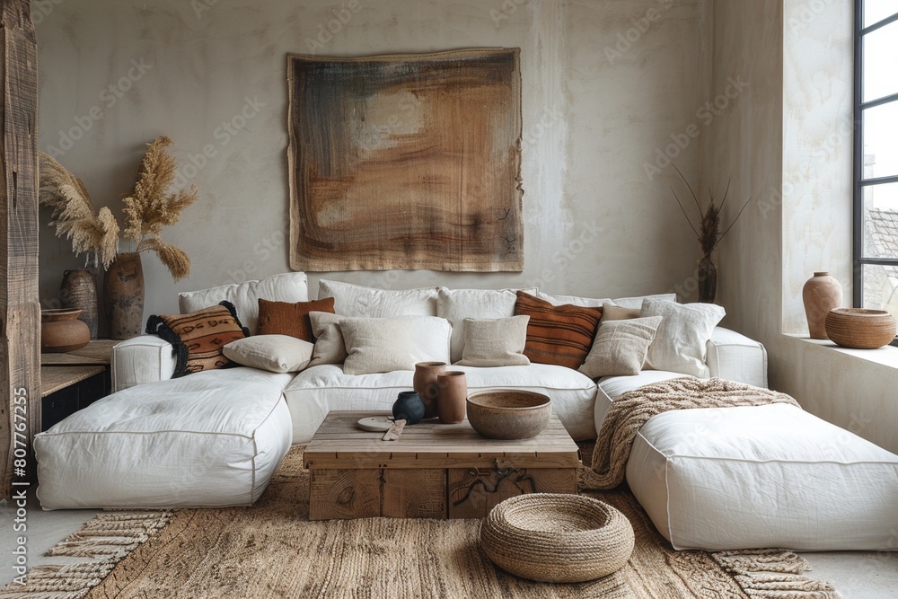 Farmhouse, country home interior design of modern living room. Warm and ...